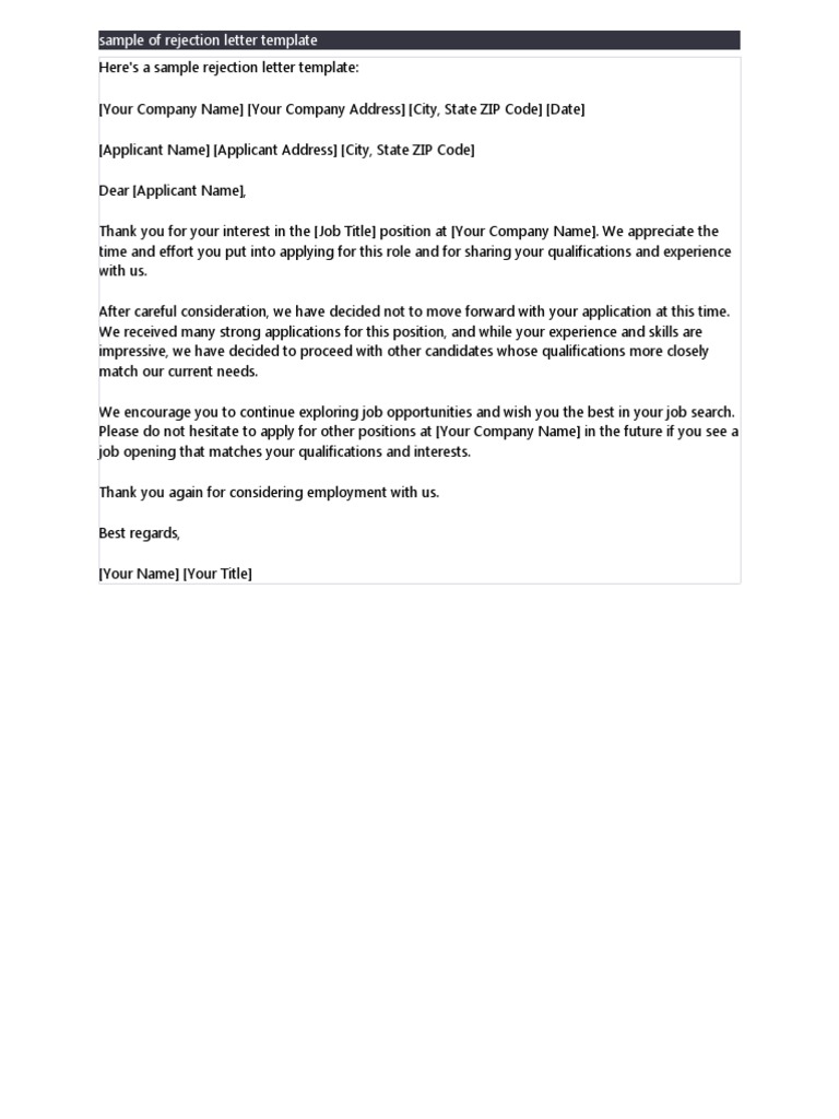Sample Rejection Letter Template | PDF