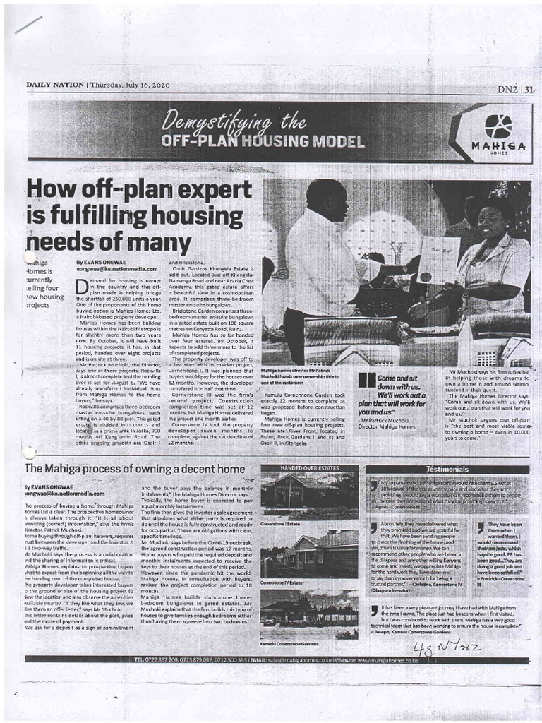 Mahiga Homes: Affordable Off-Plan Housing | PDF