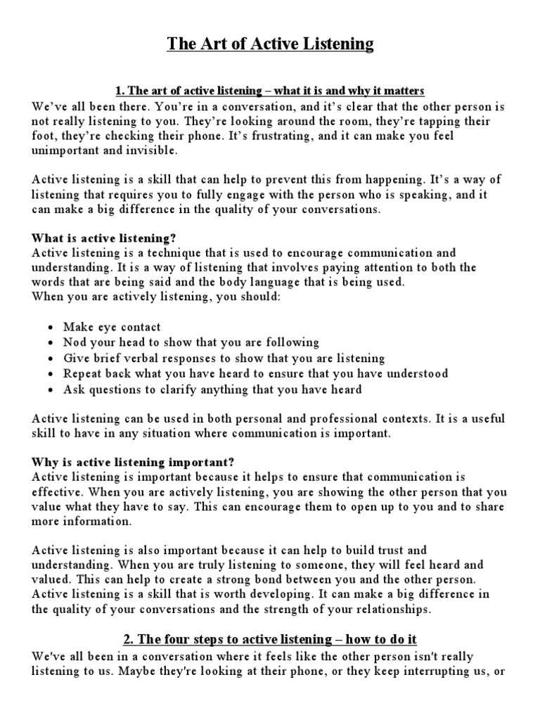 The Art of Active Listening How to Listen with Empathy and ...