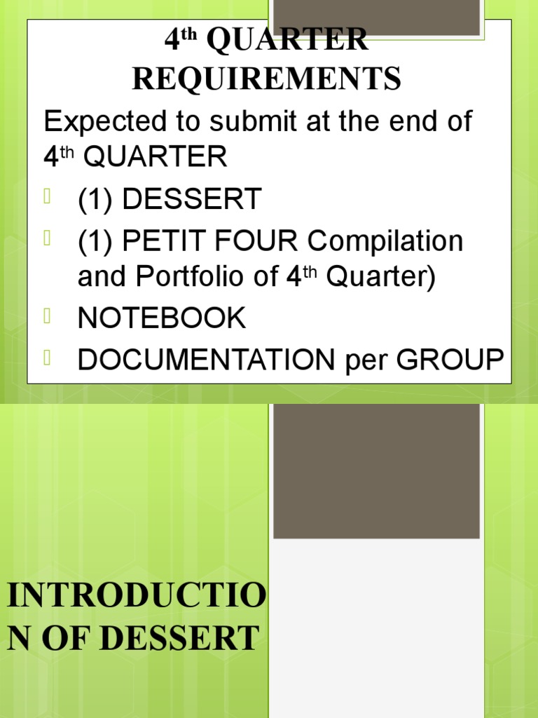 L1 Introduction of Desserts and Types of Dessert | PDF | Desserts | Cakes