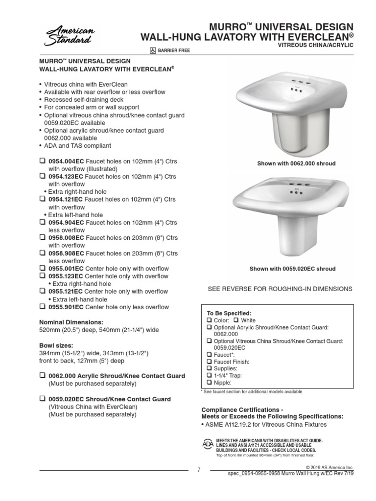 Murro Universal Design Wall-Hung Lavatory With Everclean: ™ ® Vitreous ...