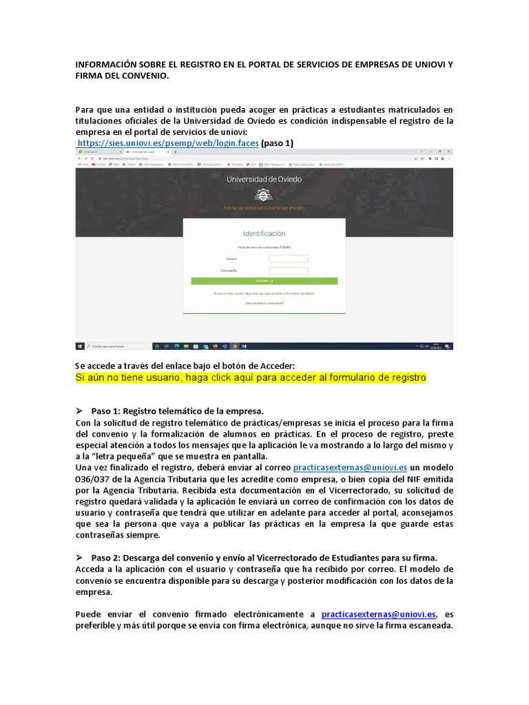 Información para Empresas Alta en El Portal de Servicios de Empresas de Uniovi y Firma Del ...