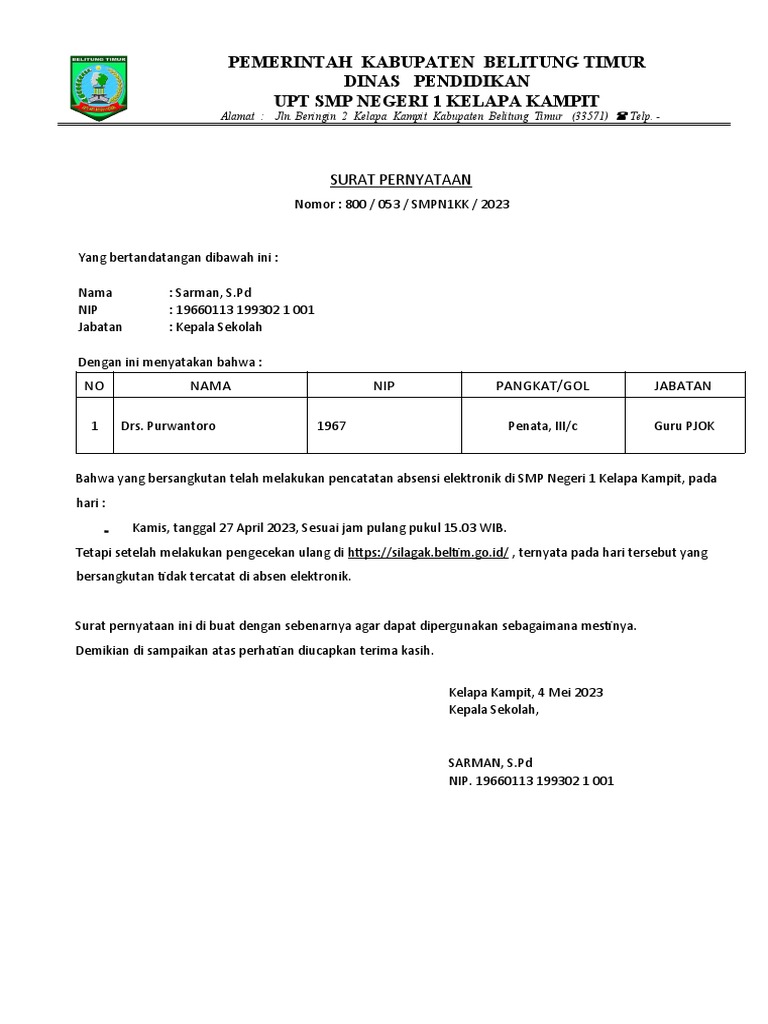 Pernyataan Bu Susma TGL 22 Feb | PDF