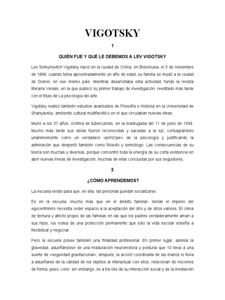 Vigotsky: 1 Quién Fue Y Qué Le Debemos A Lev Vigotsky | PDF | Salud y ...