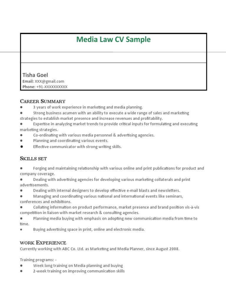 Media Law CV Sample | PDF