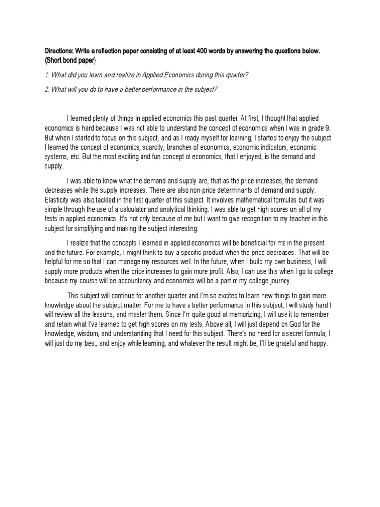 Applied Econ Reflection Paper | PDF