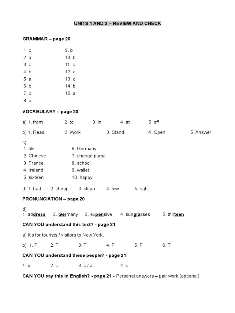 Review and Check 1 and 2 - Answer Key PDF | PDF