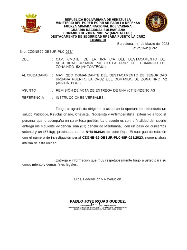 Oficio de Acta de Entrega de Evidencias 2023 | PDF Oficio de Acta de Entrega de Evidencias 2023 | PDF