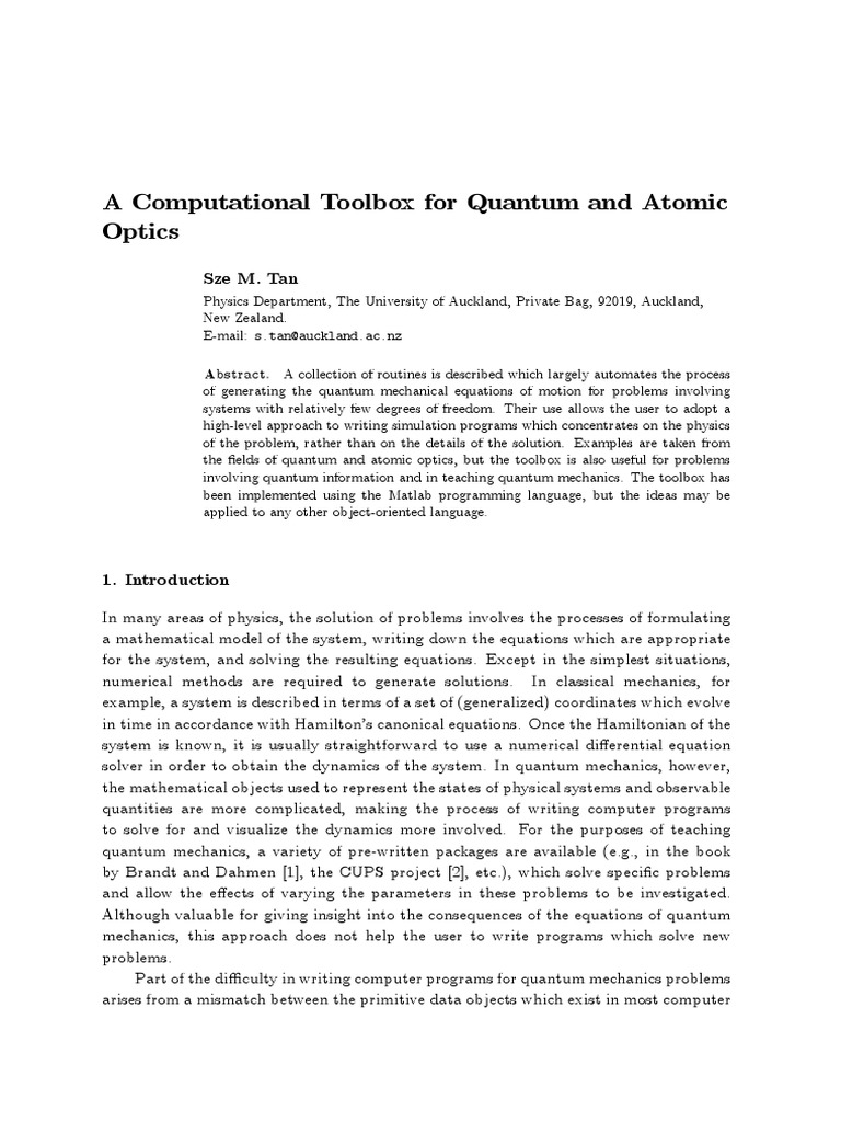 Tan - A Computational Toolbox For Quantum and Atomic Optics PDF | PDF | Foreign Language Studies