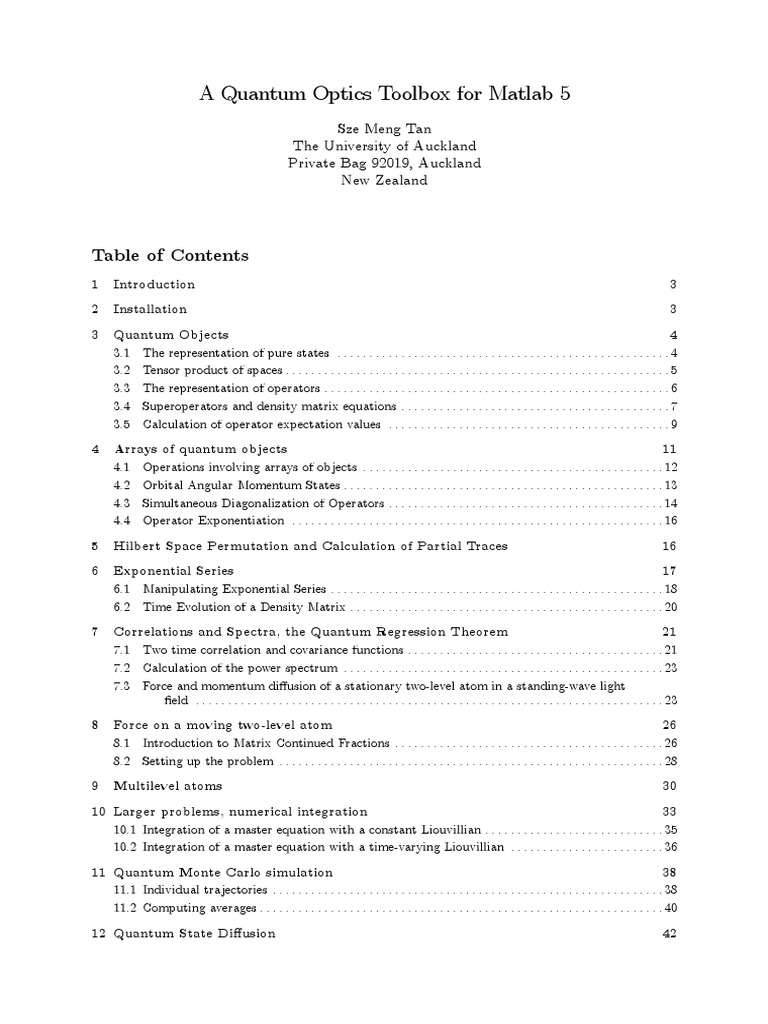 A Quantum Optics Toolbox For Matlab 5 Pdf Pdf 