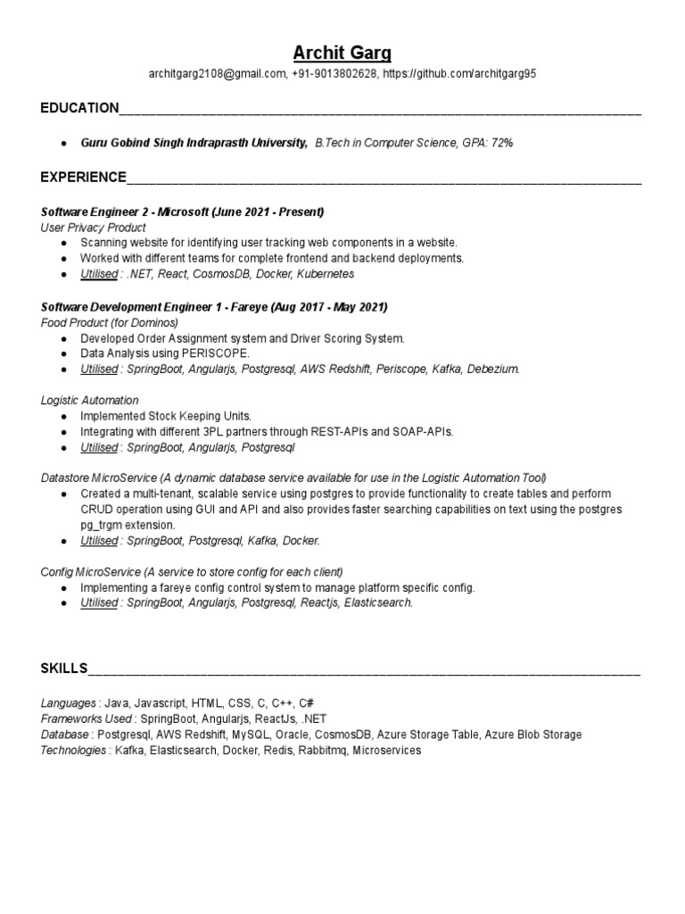 Archit Garg Resume PDF | PDF | Business | Computers