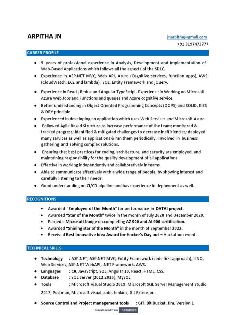 Arpitha JN PDF | PDF | Microsoft Sql Server | Entity Framework