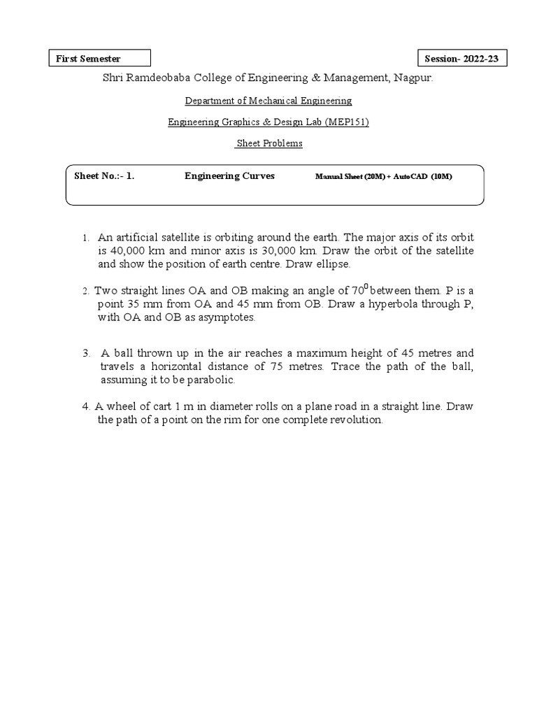B.Tech. 1st Sem EGD Sheet Problems 2022-23 (Sheet 1 & 2) PDF | PDF | Science & Mathematics