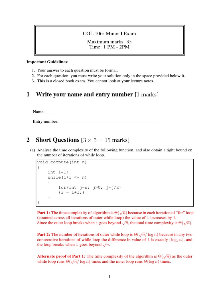Minor 1 Solution PDF | PDF | Time Complexity | Control Flow