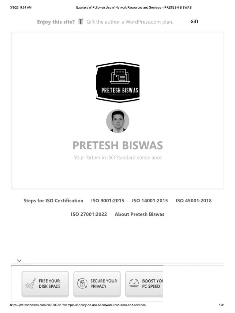 Example of Policy On Use of Network Resources and Services - PRETESH ...