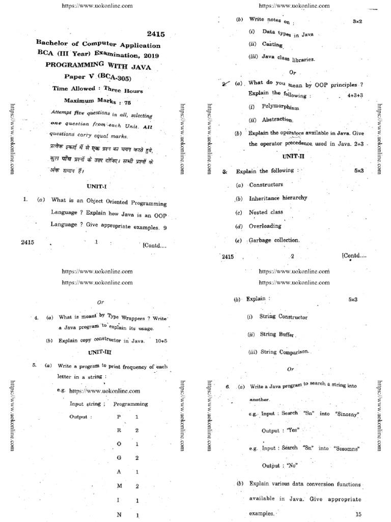 Bca 3 Year Programming With Java 2415 2019 PDF | PDF