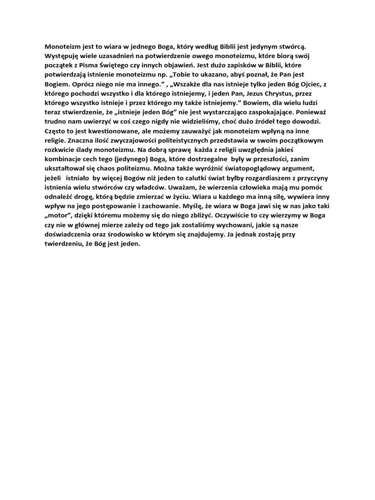 Monoteizm Jest To Wiara W Jednego Boga | PDF