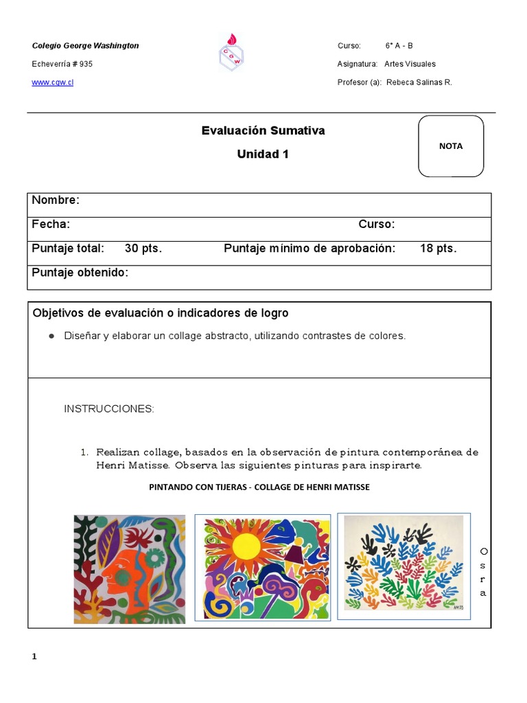 Evaluacion Unidad 1 Av 6 | PDF | Arte