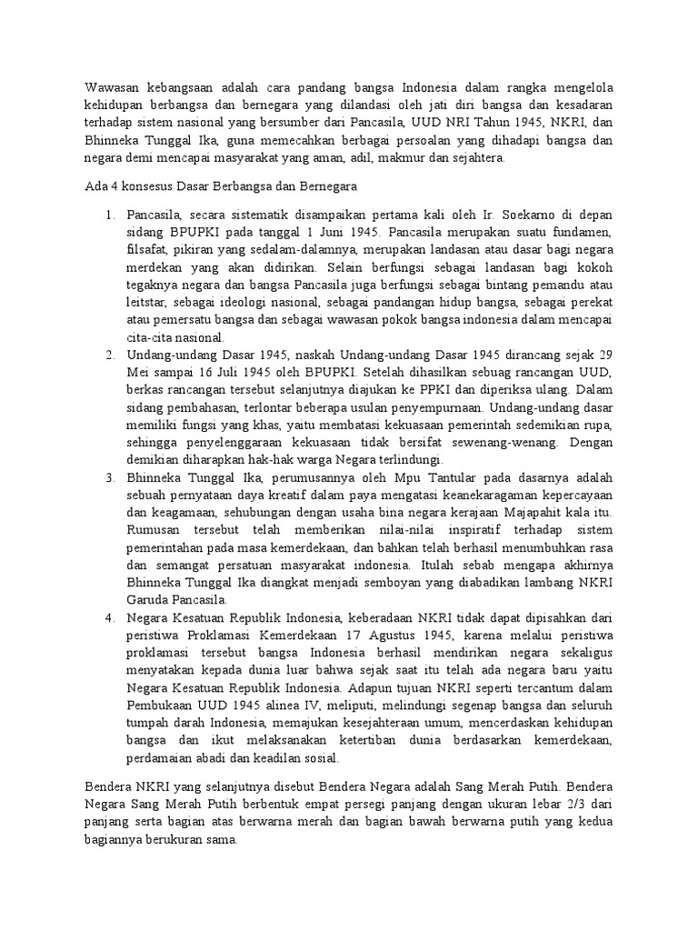 Resume Wawasan Kebangsaan Dan Nilai Bela Negara | PDF