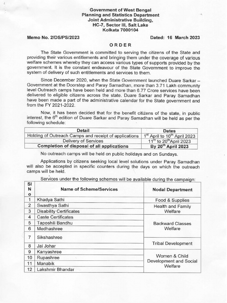Duare Sarkar Campaign 6th Edition PDF | PDF