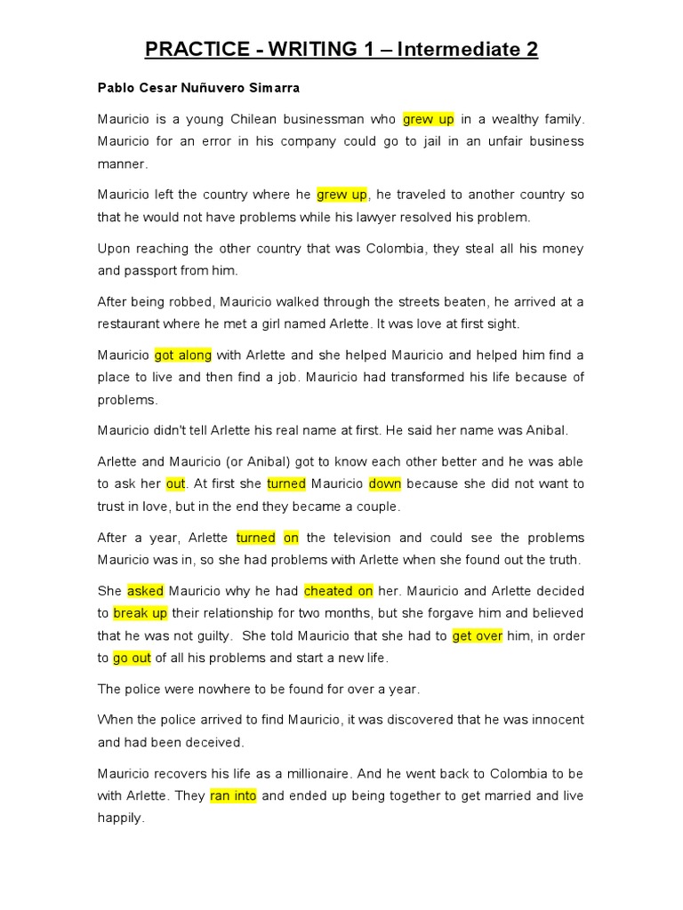 Practice Writing 1 Pablo Nuñuvero Intermediate 2 | PDF