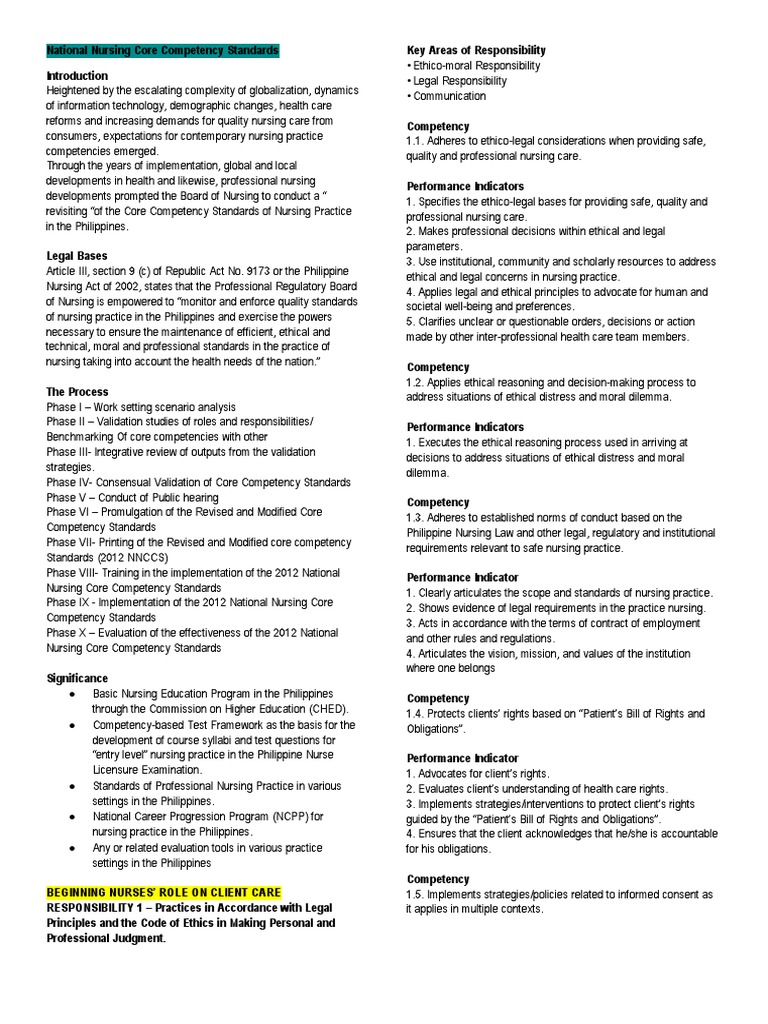 National Nursing Core Competency Standards PDF | PDF