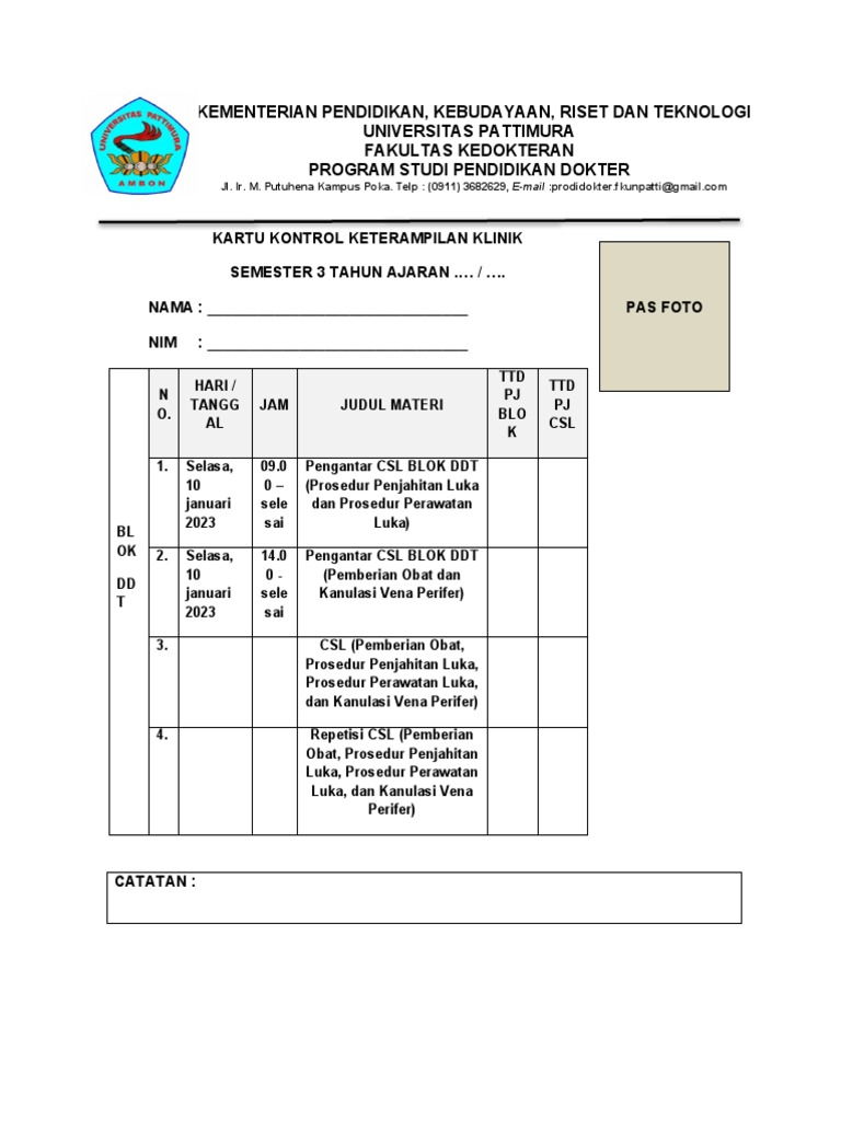 Kartu Kontrol CSL DDT | PDF