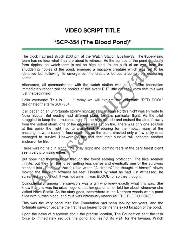 SCP-354: The Blood Pond Mystery | PDF | Social Science | Science ...