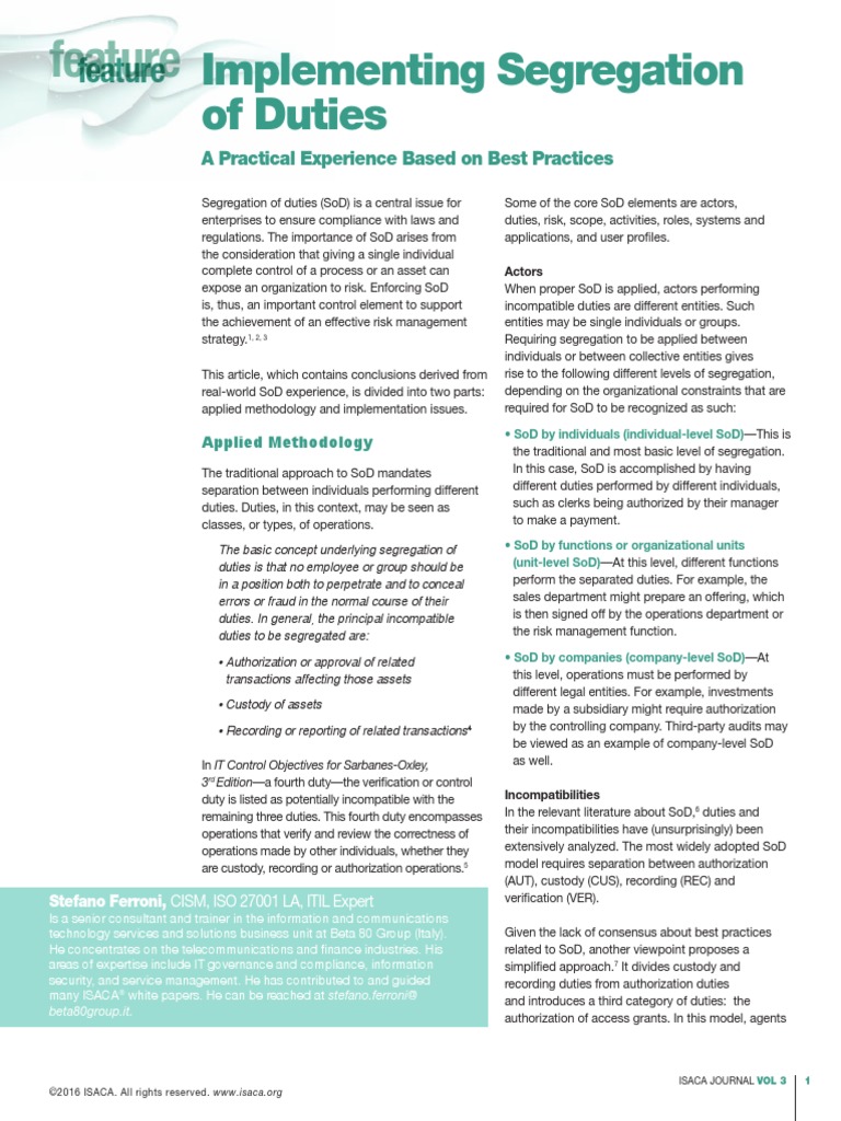 Implementing-Segregation-of-Duties Joa Eng 0516 PDF | PDF