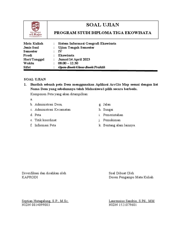SOAL UJIAN - SIG Ekowisata IV | PDF