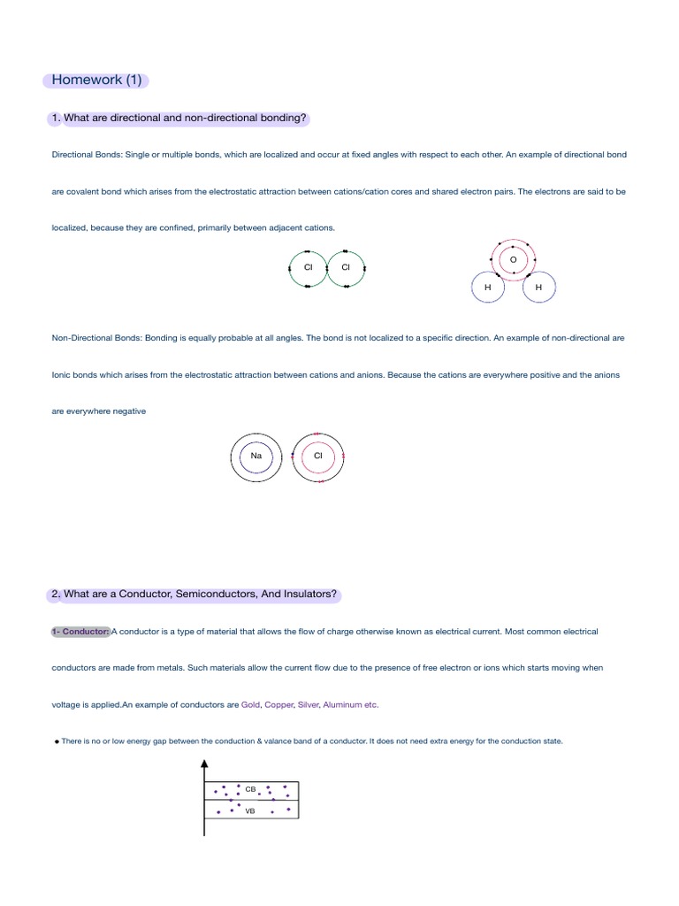 Homework (1) : 1. What Are Directional and Non-Directional Bonding? | PDF