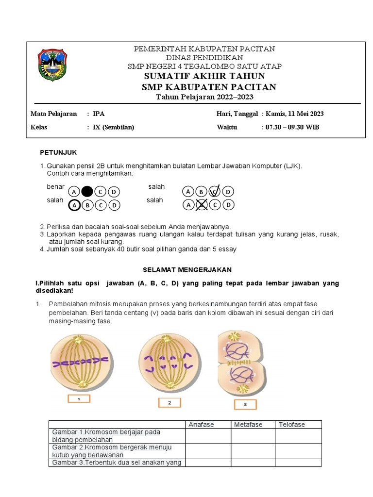 Soal PAS IPA Kelas 9 Sumatif Akhir Tahun | PDF