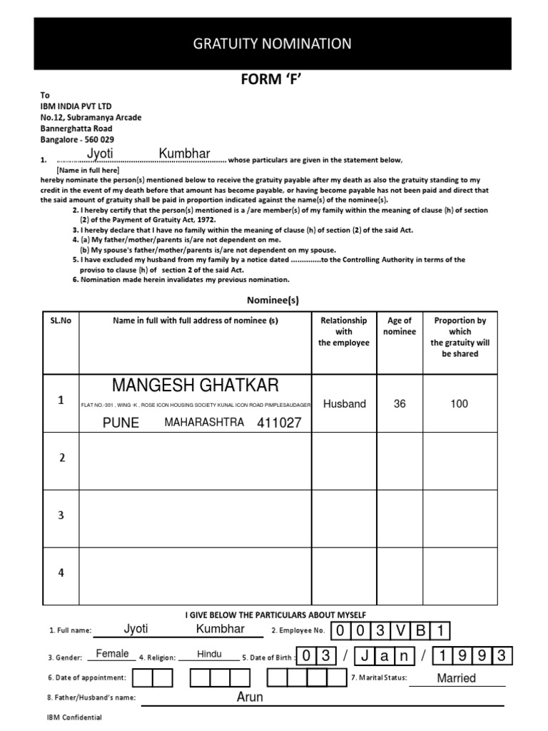 India - Gratuity - Form - V2 - Signed PDF | PDF | Social Institutions ...