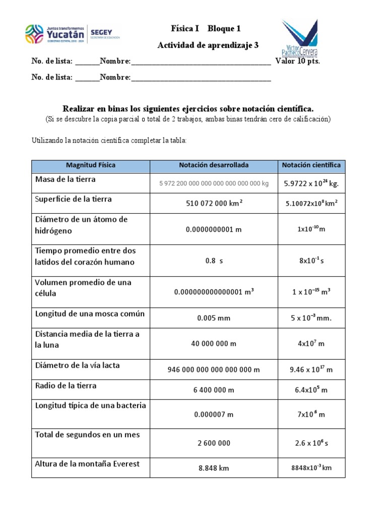 Ejercicios de Notación Científica | PDF