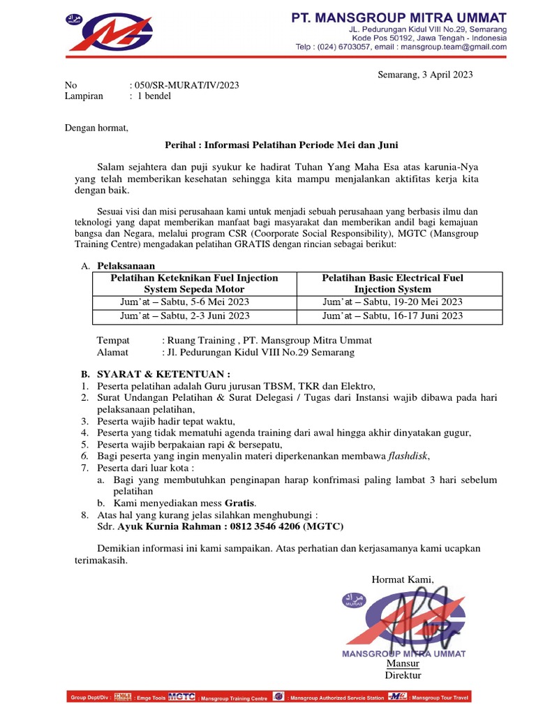 Surat Informasi Training Mei-Juni 2023 PDF | PDF