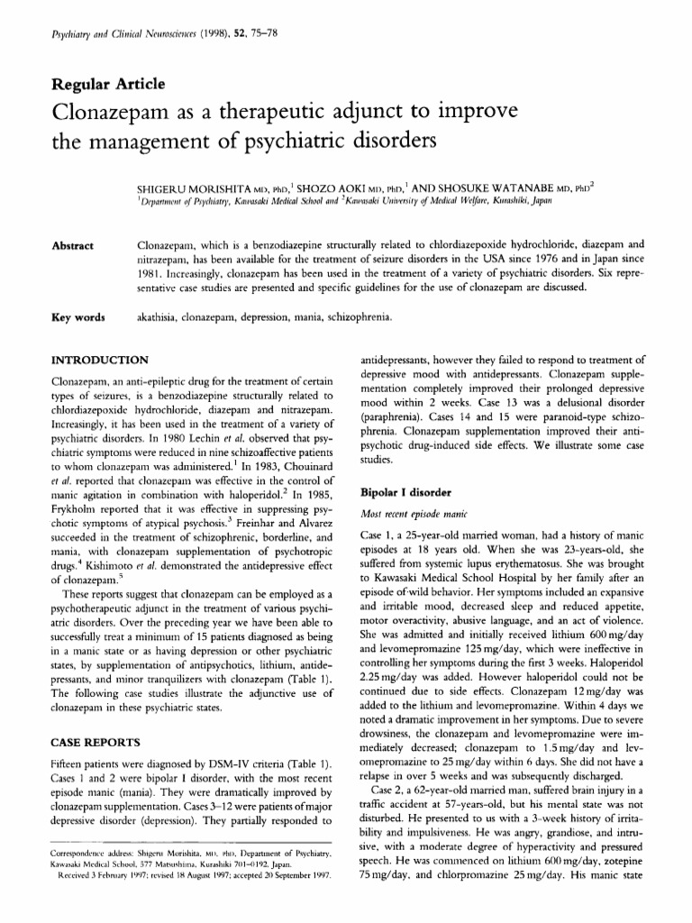 Psychiatry Clin Neurosci - 2008 - MD - Clonazepam As A Therapeutic ...