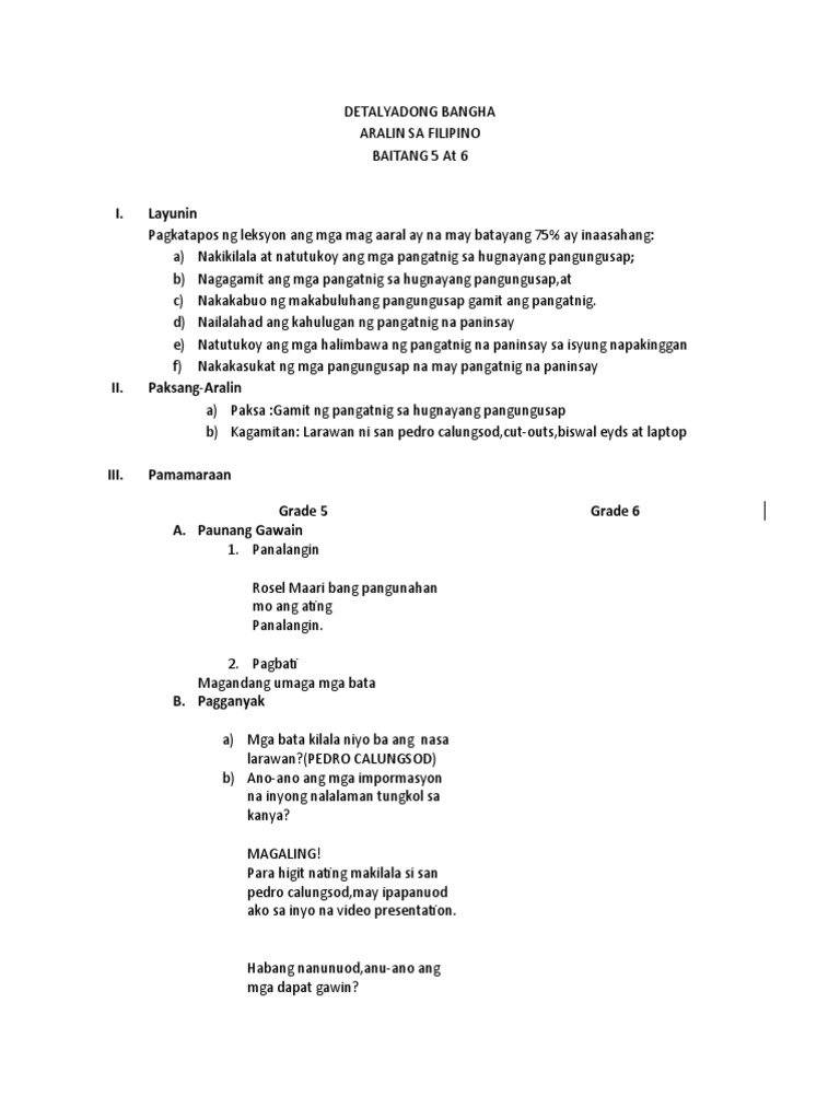 Banghay Aralin Sa Filipino | PDF