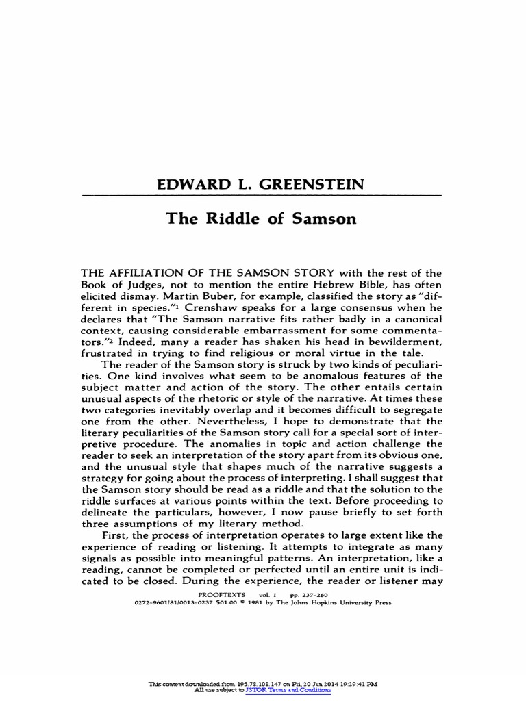 The Riddle of Samson PDF | PDF