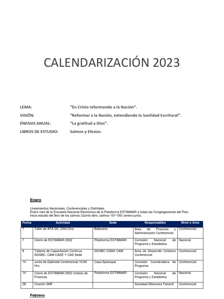 Calendarización POC 2023 PDF | PDF