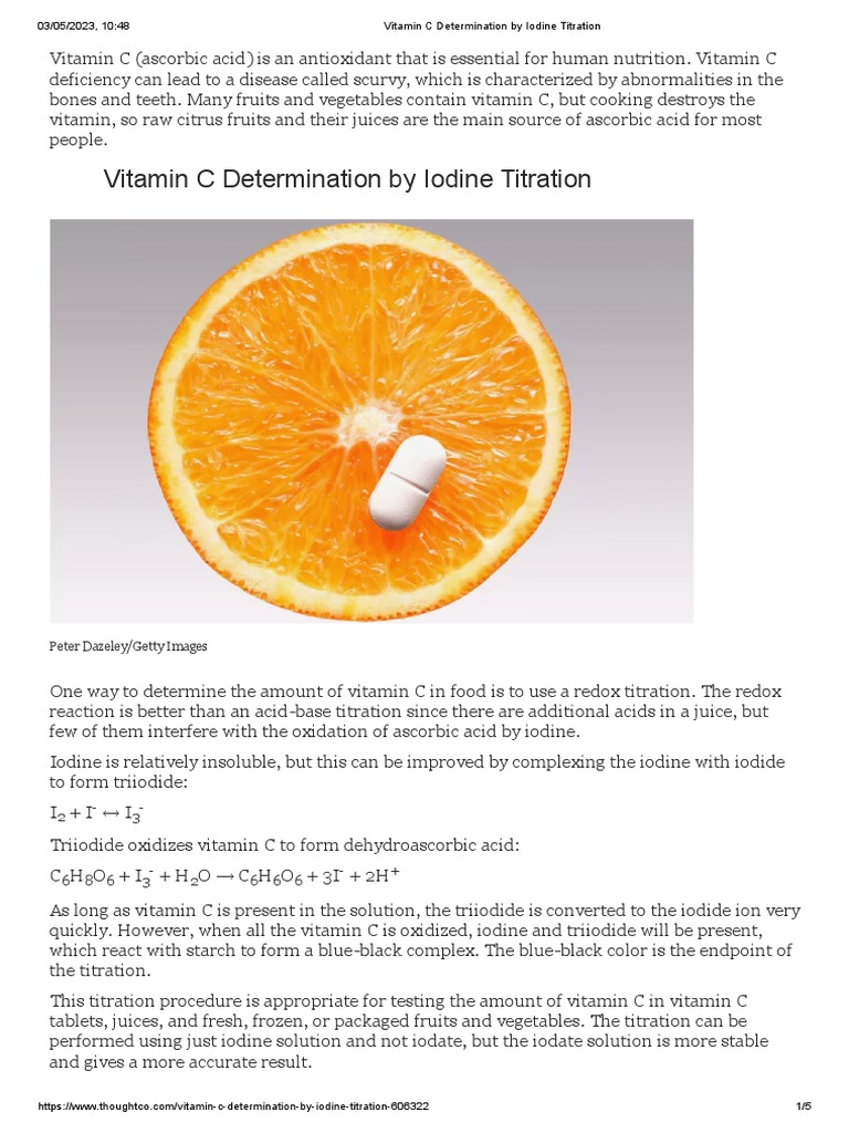 Vitamin C Determination by Iodine Titration PDF | PDF