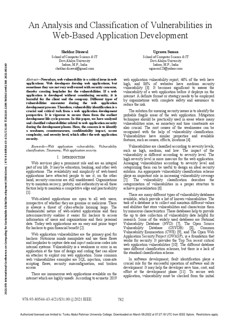 2021 An - Analysis - and - Classification - of - Vulnerabilities - in ...