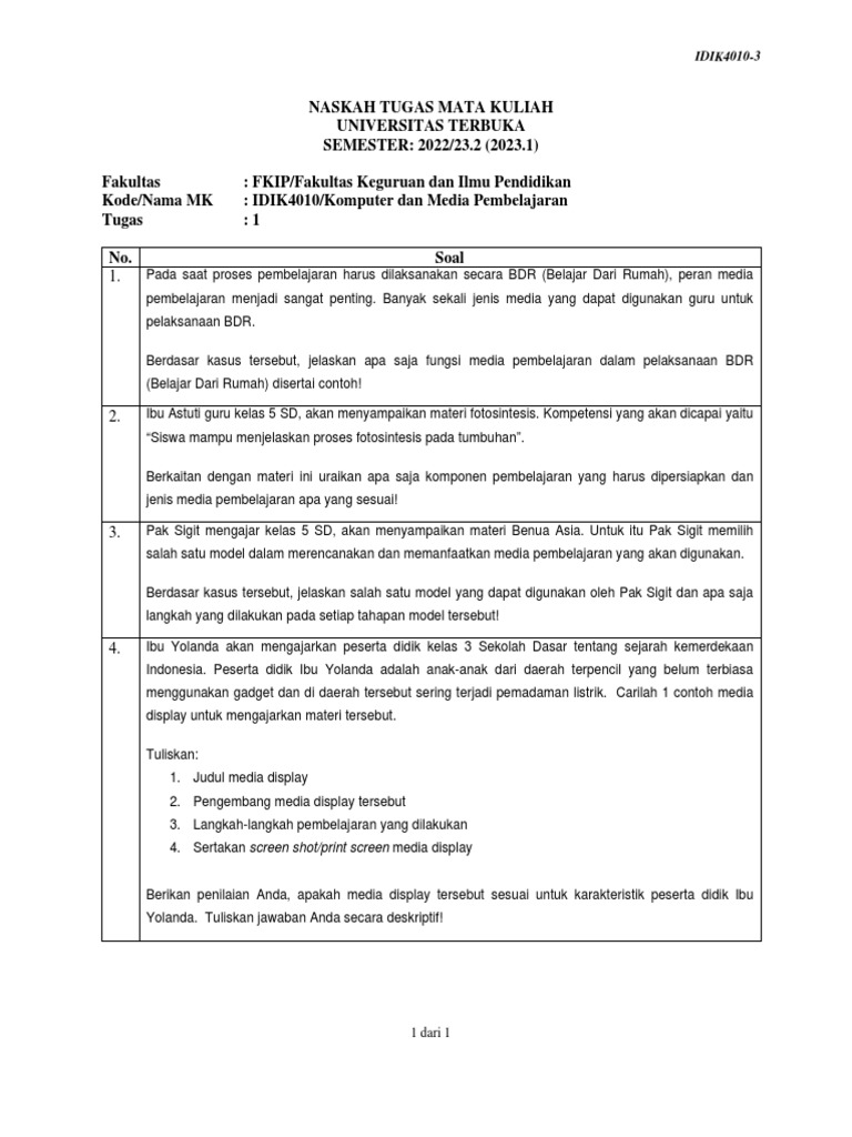 Soal Idik4010 tmk1 3 PDF | PDF