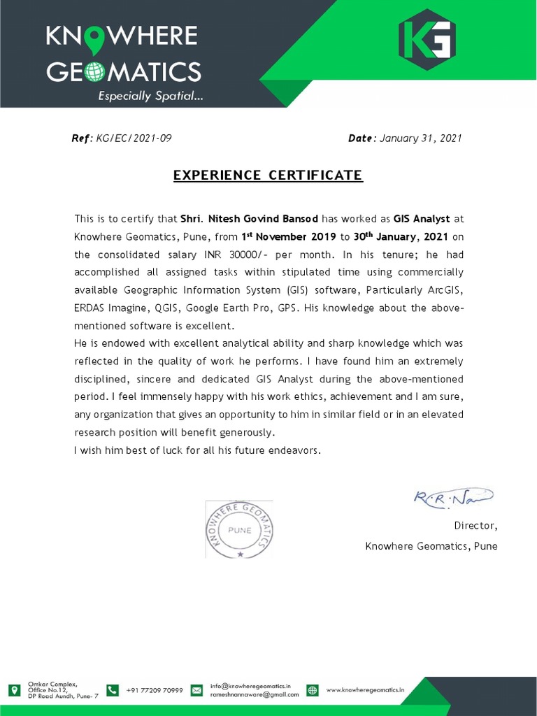 KG Experience Certificate PDF | PDF