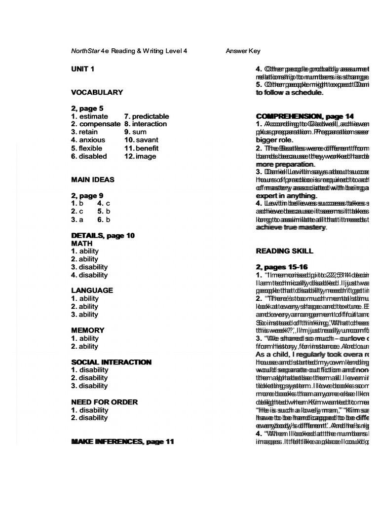 NorthStar Reading & Writing Level 4 Key | PDF