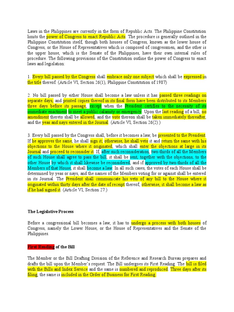 Philippine Bill to Law Process Explained | PDF | Bill (Law) | United ...