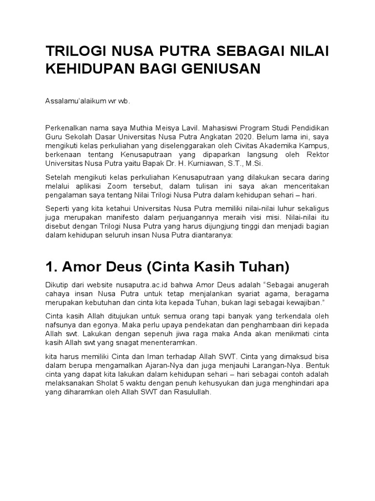 Trilogi Nusa Putra Sebagai Nilai Kehidupan Bagi Geniusan | PDF