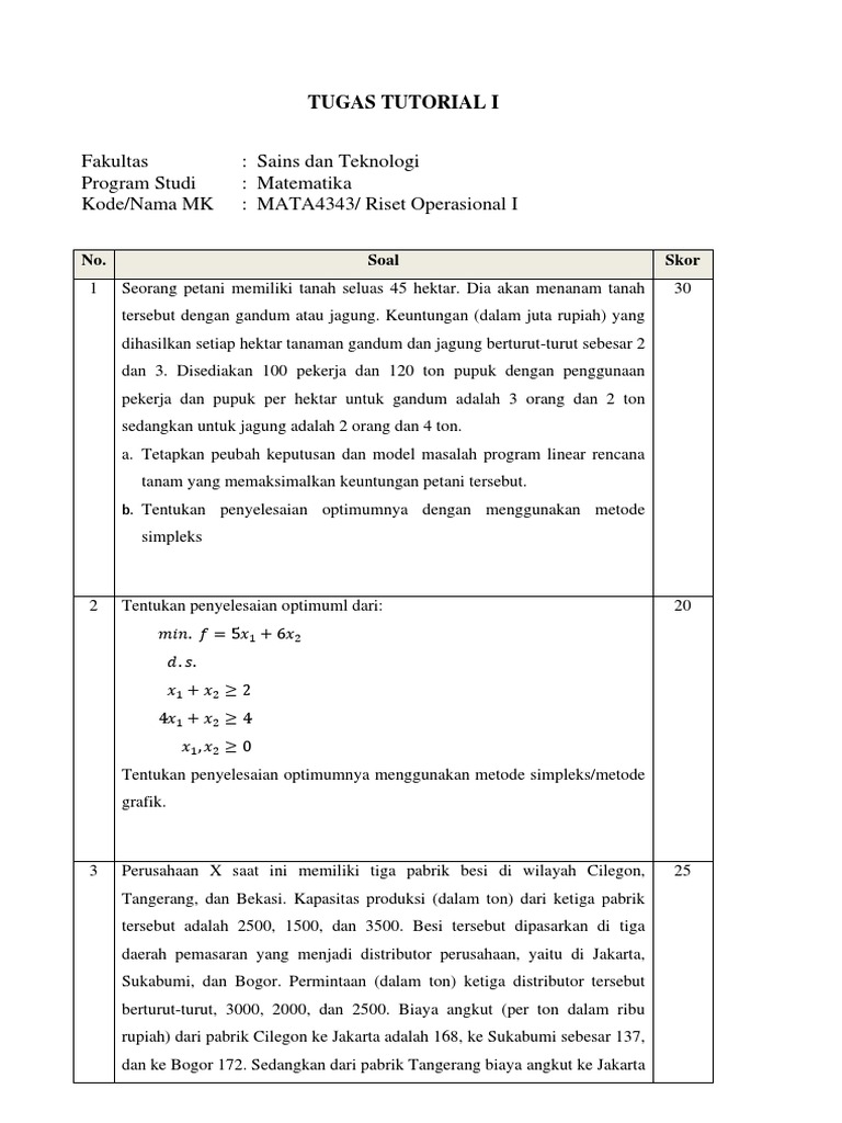 Tugas Riset Operasional I Matematika | PDF