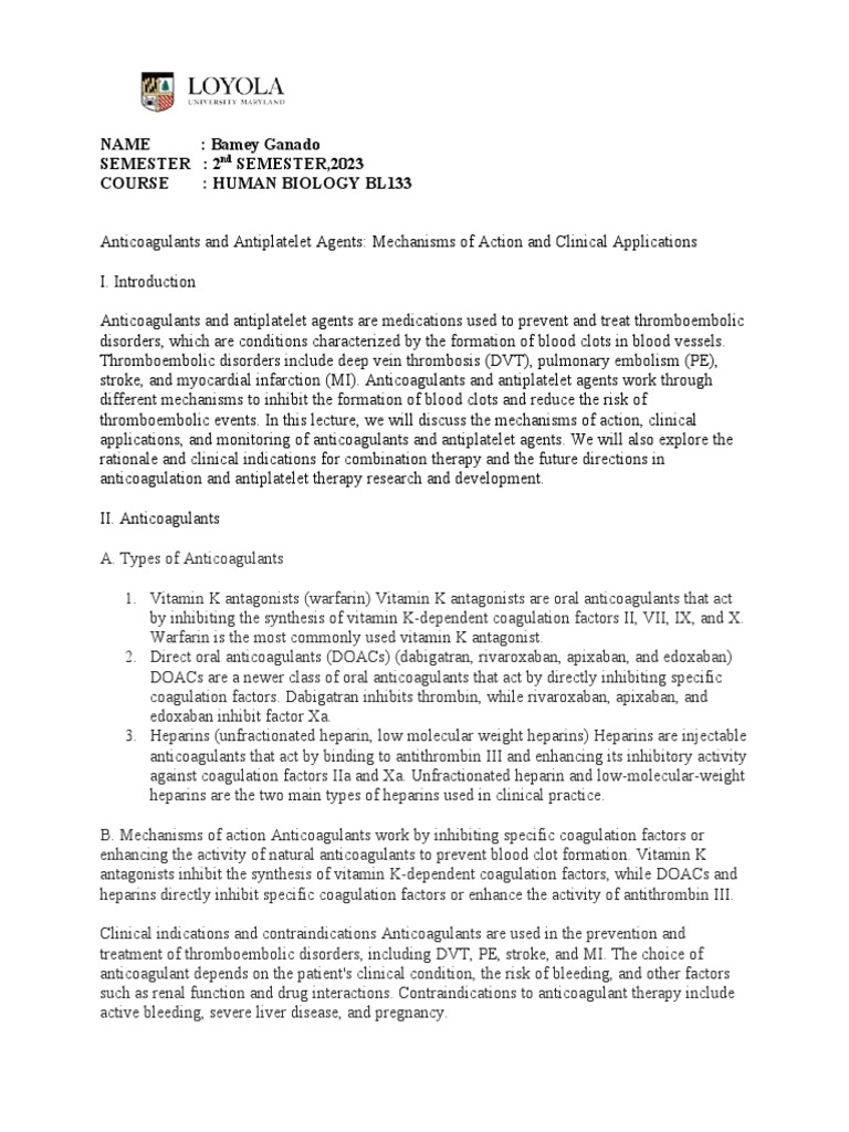 Anticoagulants and Antiplatelet Agents | PDF | Thrombosis | Coagulation