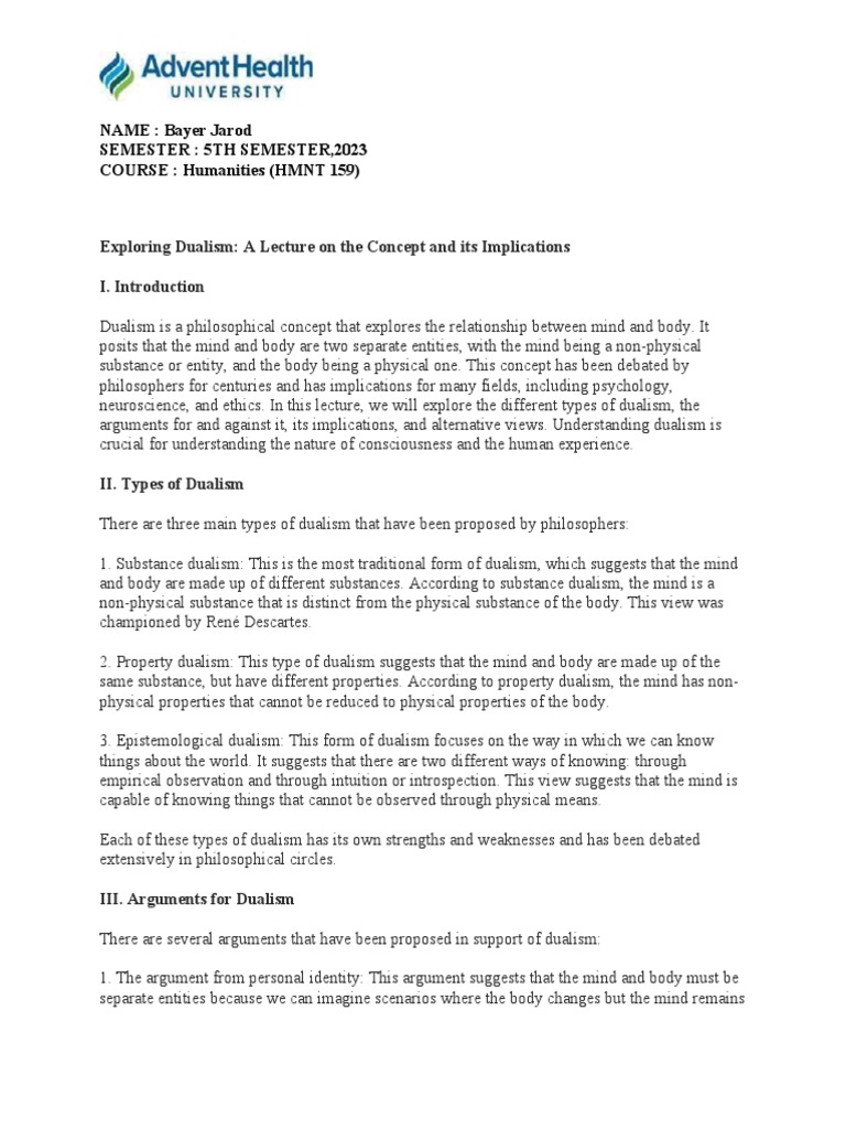 Exploring Dualism | PDF | Mind–Body Problem | Mind