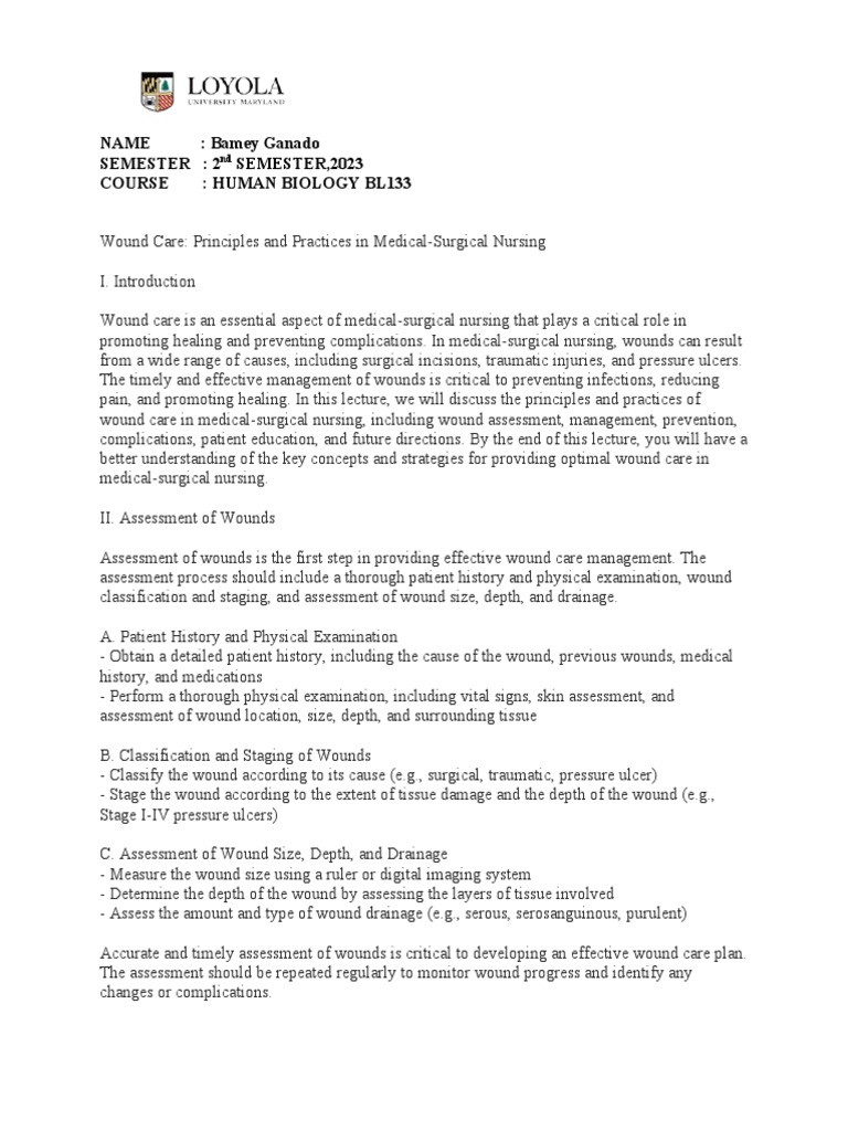 Wound Care-Principles and Practices in Medical-Surgical Nursing, Docx ...